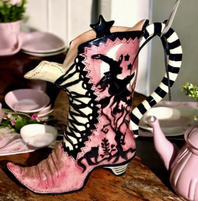 Blue Sky Clayworks Pink “High Heels” Halloween Witch Boot Teapot NEW | eBay