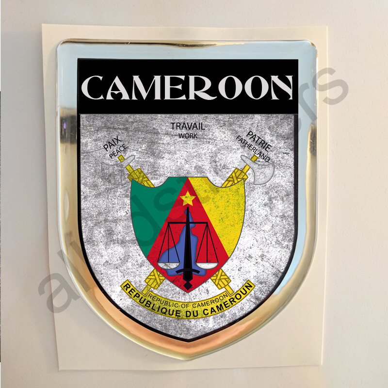 Cameroon Coat of Arms 3D Flag Grunge Resin Relief Sticker- | Stephen Franks