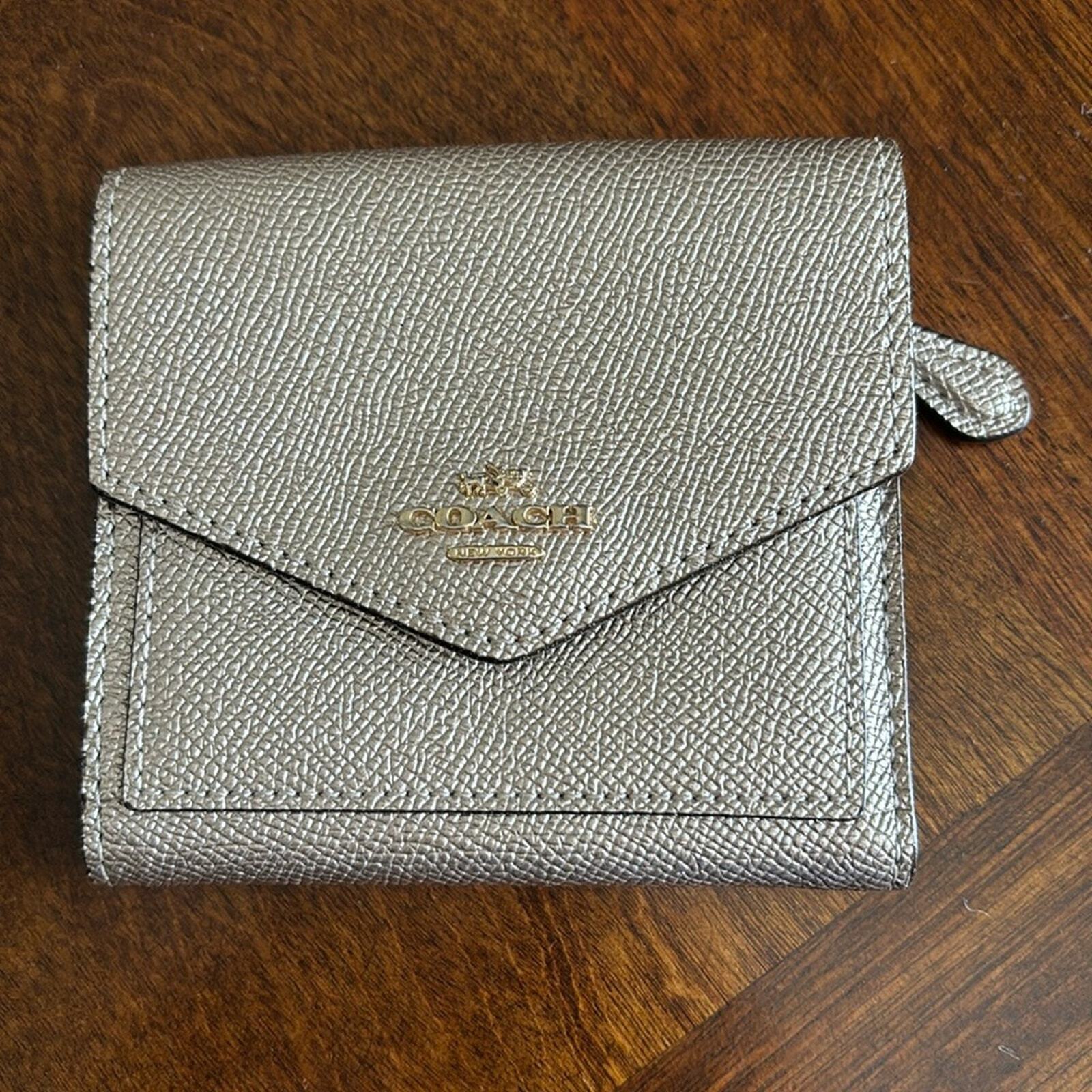 Coach Metallic Trifold Saffiano Leather Wallet - Gem
