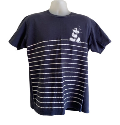 Disney Shirt Size Large Blue Mickey Mouse Stripes Striped Graphic Short ...