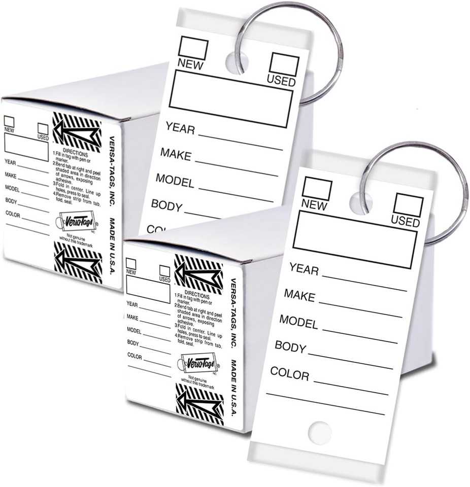 Versa-Tags Car Dealer 500 Key Tags Self Laminating With Metal Rings | eBay