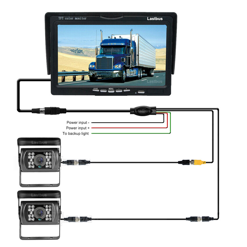 7" HD Monitor 2ch 4 PIN Reversing Camera IR CCD 12/24v For Truck Bus ...