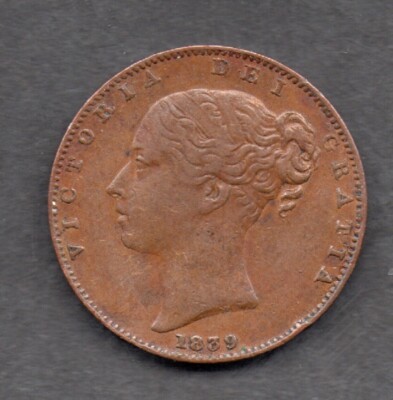 1839 Great Britain 2 pronged trident farthing Queen Victoria coin RARE ...