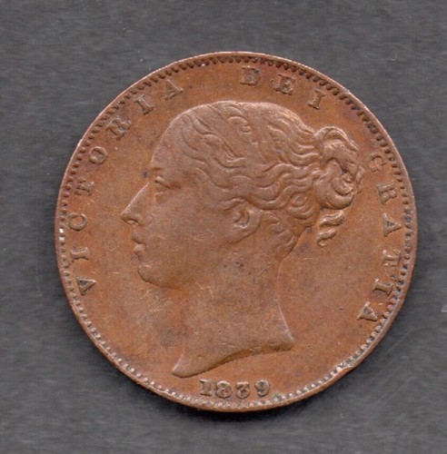 1839 Great Britain 2 pronged trident farthing Queen Victoria coin RARE ...