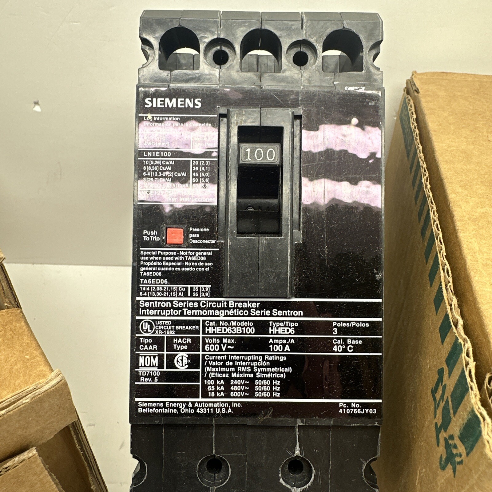Siemens HHED63B100 3-Pole Circuit Breaker - Black for sale online | eBay