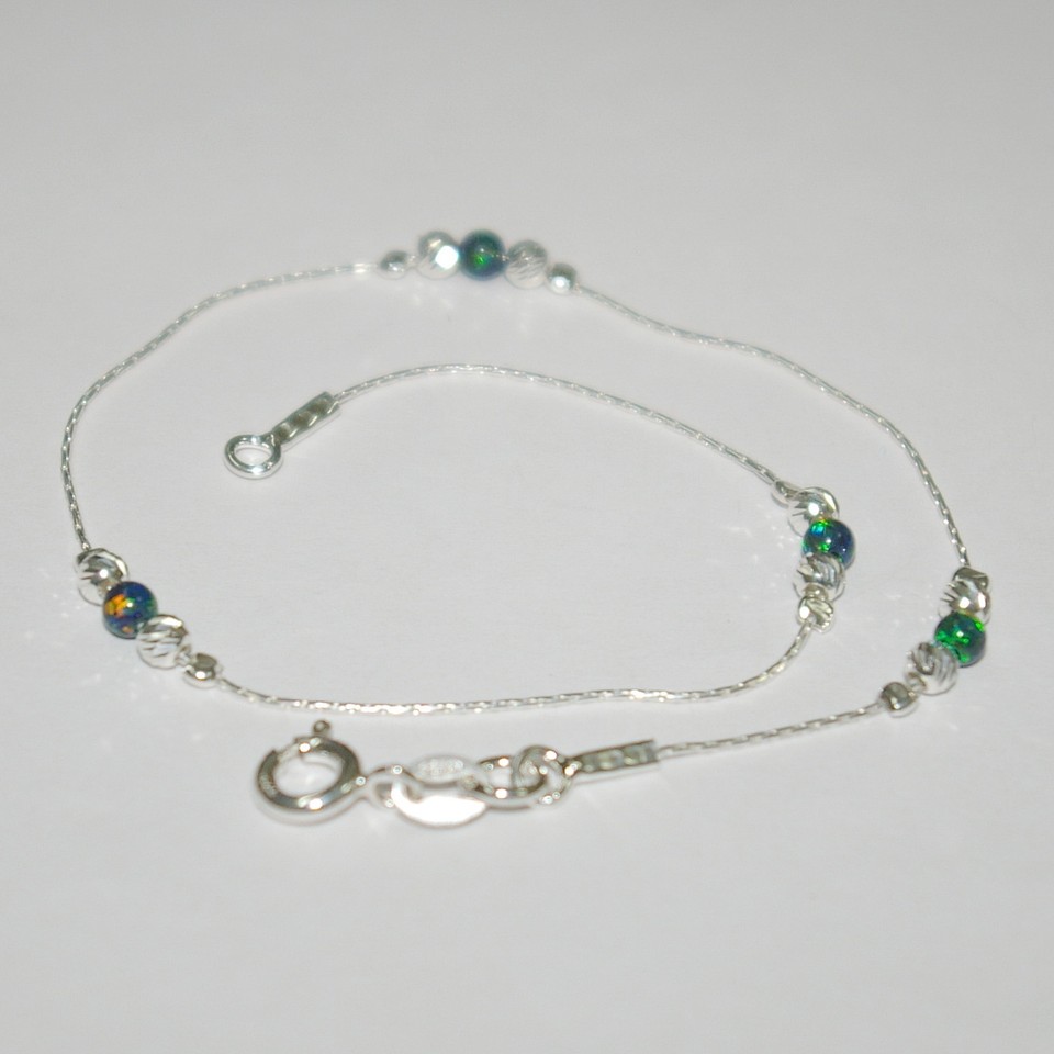 St Silver 925 & Opal beads ANKLET Light Dark Blue, Light Dark Green ...