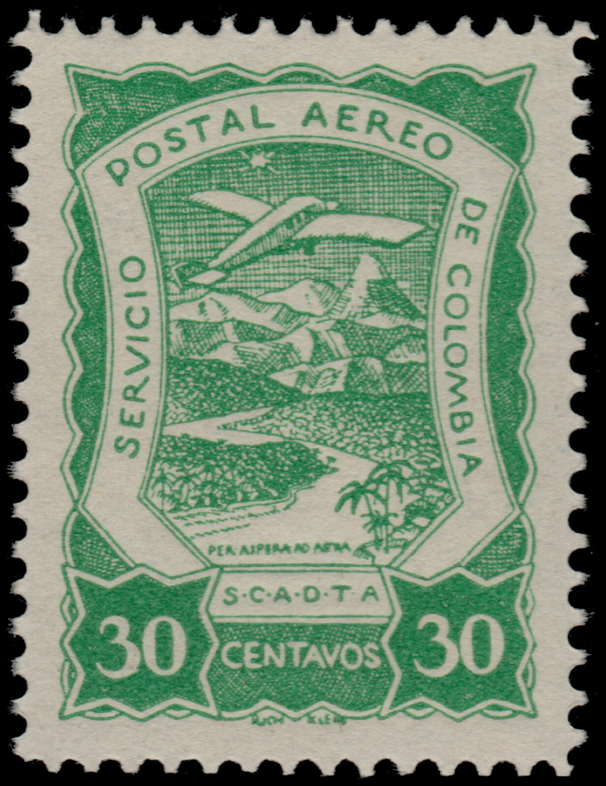 ️ COLOMBIA SCADTA 1921 - AIRPLANE OVER RIVER - SC. C29 ** MNH [1SCDT14 ...