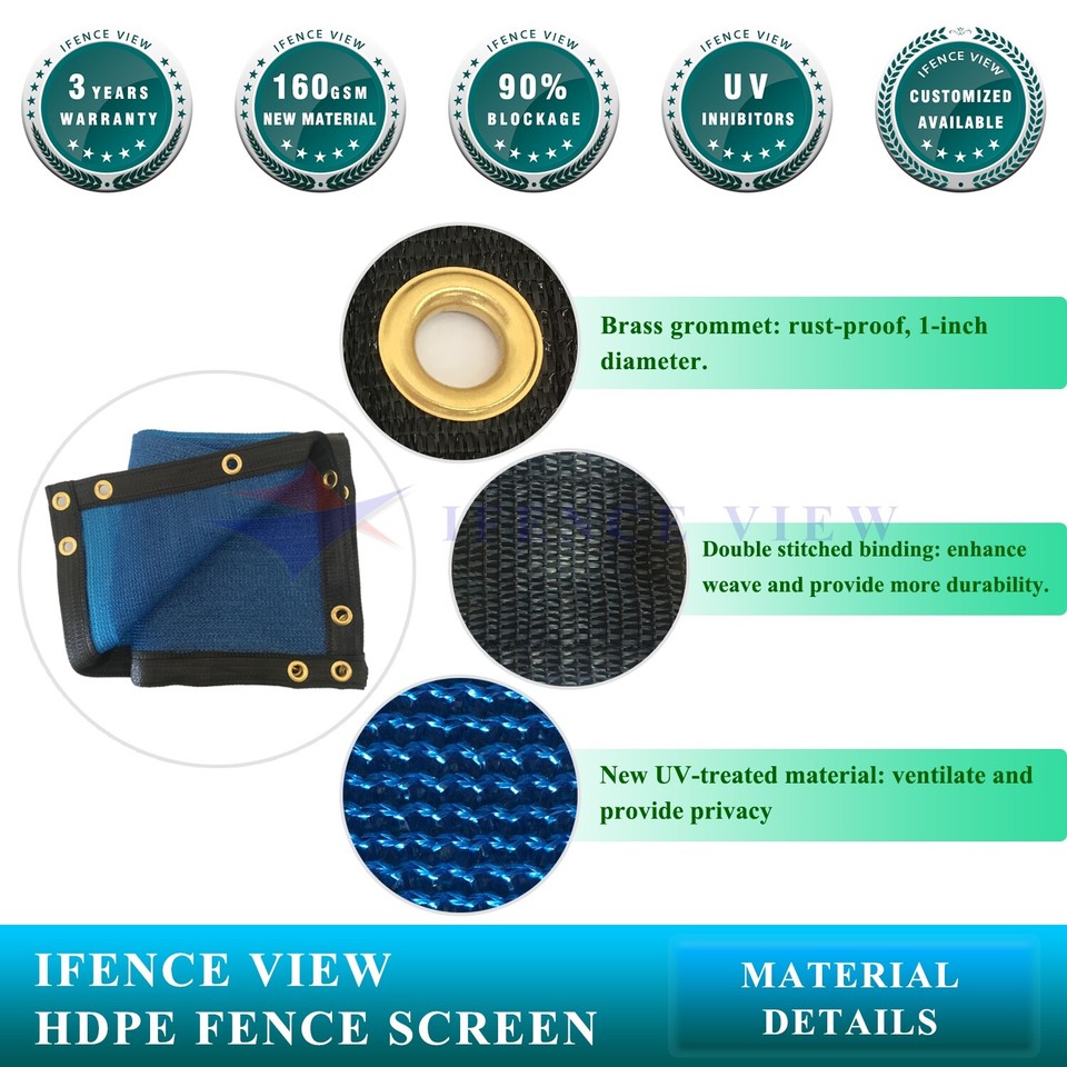 Ifenceview 2'x3'-2'x100' FT Blue Fence Privacy Screen Mesh Net Garden ...