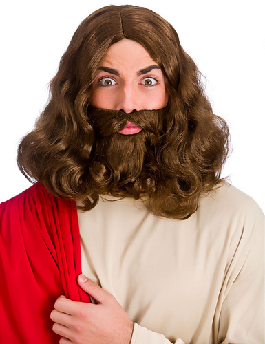 Jesus Wig + Beard Long Brown Religious Biblical Mens Fancy Dress ...