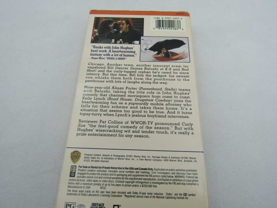 Curly Sue VHS James Belushi, Kelly Lynch, Alisan Porter; John Hughes ...