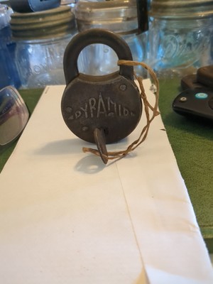 Antique Pyramid padlock w/ key old vintage lock tool box chest trunk ...