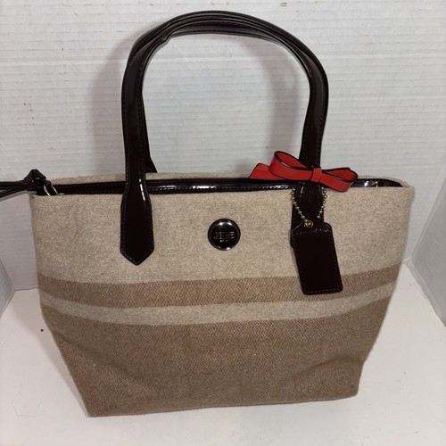 Coach WOOL Red Bow Brown Tan Striped Tote Bag Purse Perfect For FALL | eBay