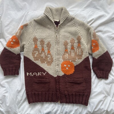 vintage bowling cowichan knit sweater lebowski mary orange/brown zip up ...