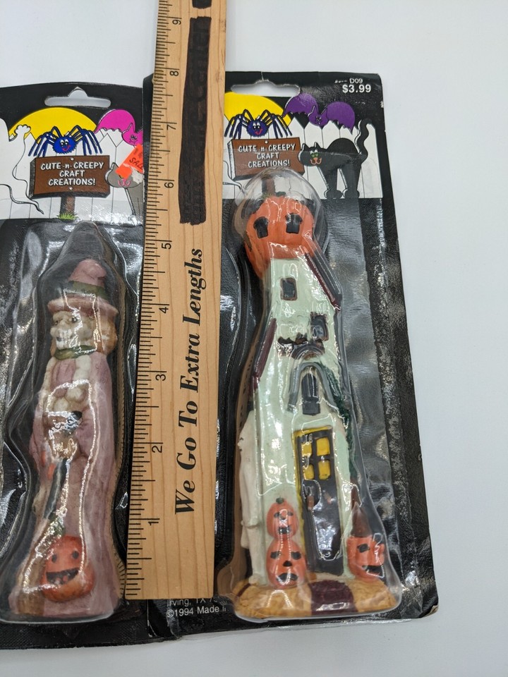 4 Vintage Cute n' Creepy Halloween Figurines Haunted House Scarecrow ...