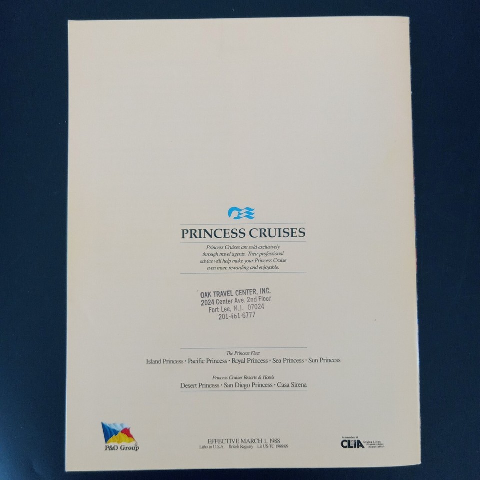 ROYAL PRINCESS Princess Cruises Panama Canal 1988- 1989 Brochure Rates ...