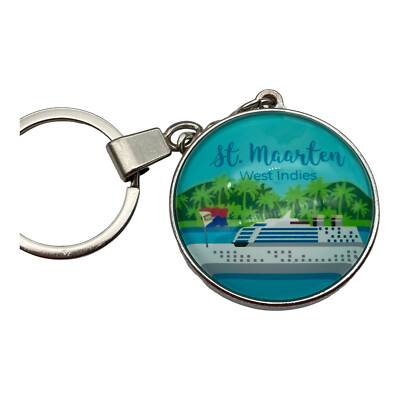 St Maarten West Indies keychain Fob Cruise Ship Palm Trees Rounded ...