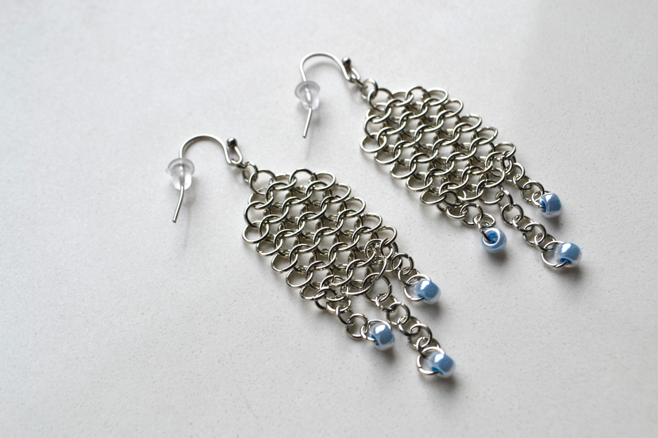 Chainmail Weave Iron Drop Dangle Earrings Mixed Metal Stainless Wires ...