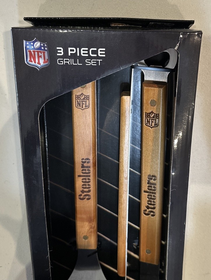 NFL Classic Pittsburgh Steelers 3 Piece BBQ Grill Set Spatula Tongs ...