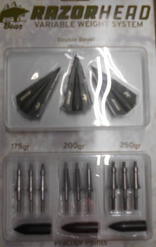 @NEW@ Bear Archery RazorHead Variable Weight System Double Bevel ...