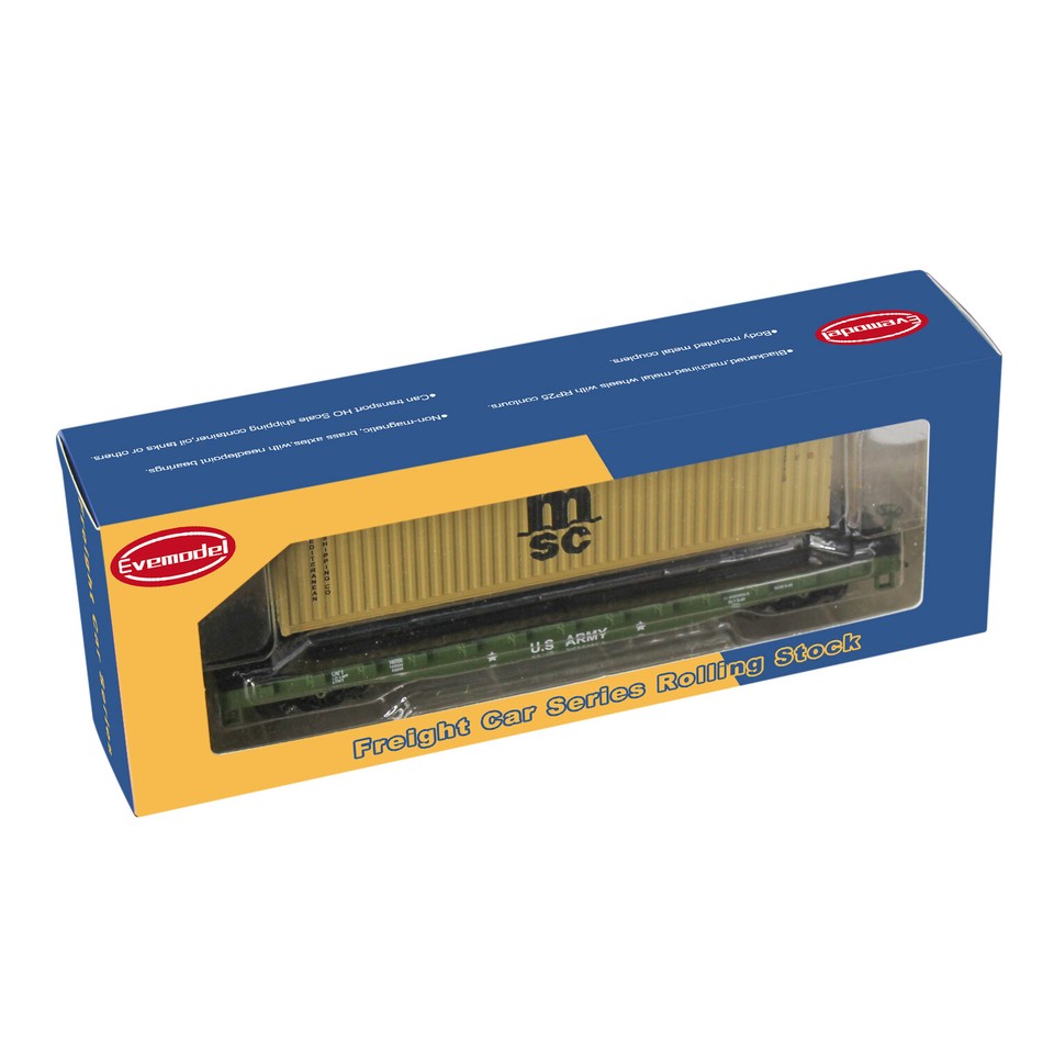 HO Scale 1:87 52ft Flat Car with 40ft Shipping Container Freight Car ...