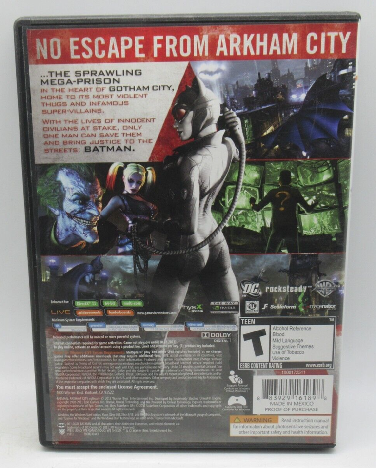 BATMAN: ARKHAM CITY, 2-DISC PC DVD-ROM GAME FOR WIN XP, DISCS, CASE ...