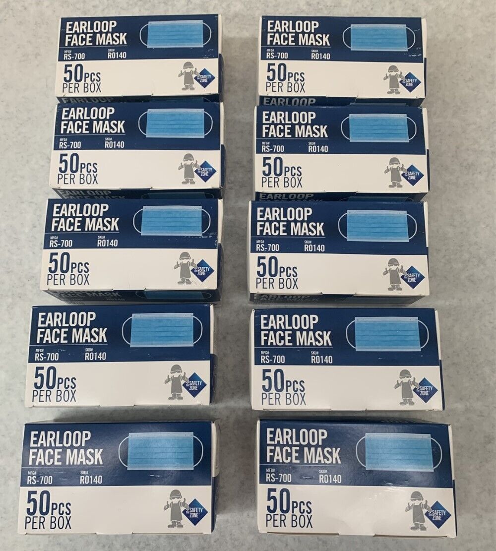 The Safety Zone RS700 Blue Disposable Ear Loop Face Masks - 500 Count ...