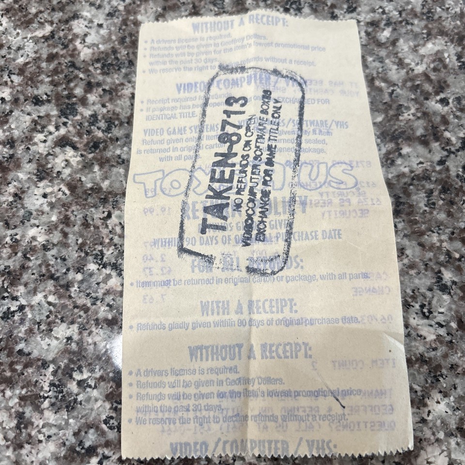 Vintage Toys R Us Receipt 1999 Y2K Geoffrey Resident Evil PlayStation ...