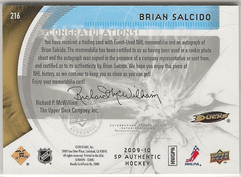 2009-10 SP Authentic Limited Patch Auto Future Watch RC 216 Brian ...