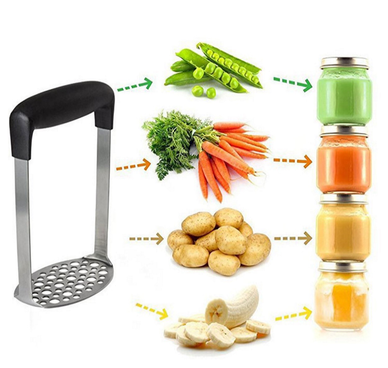 Crusher Potato Masher Long Head Hole Multifunction Stainless Steel ...