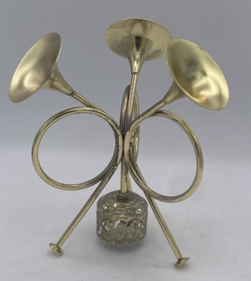 Vintage Triple French Horn Brass Candle Holder Thanksgiving Christmas ...