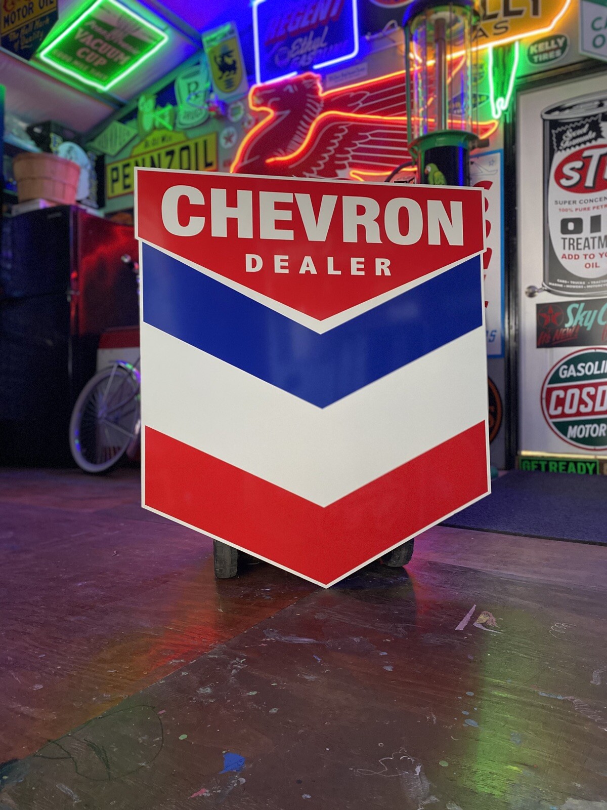 Antique Vintage Old Style Cheveron Gas Service Station Sign 40”! | eBay