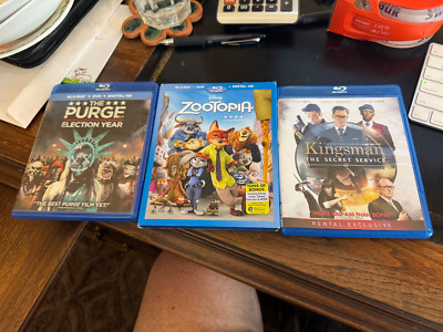 LOT OF 3 BLU-RAYS - THE PURGE, ZOOTOPIA, & KINGSMAN THE SECRET SERVICE ...