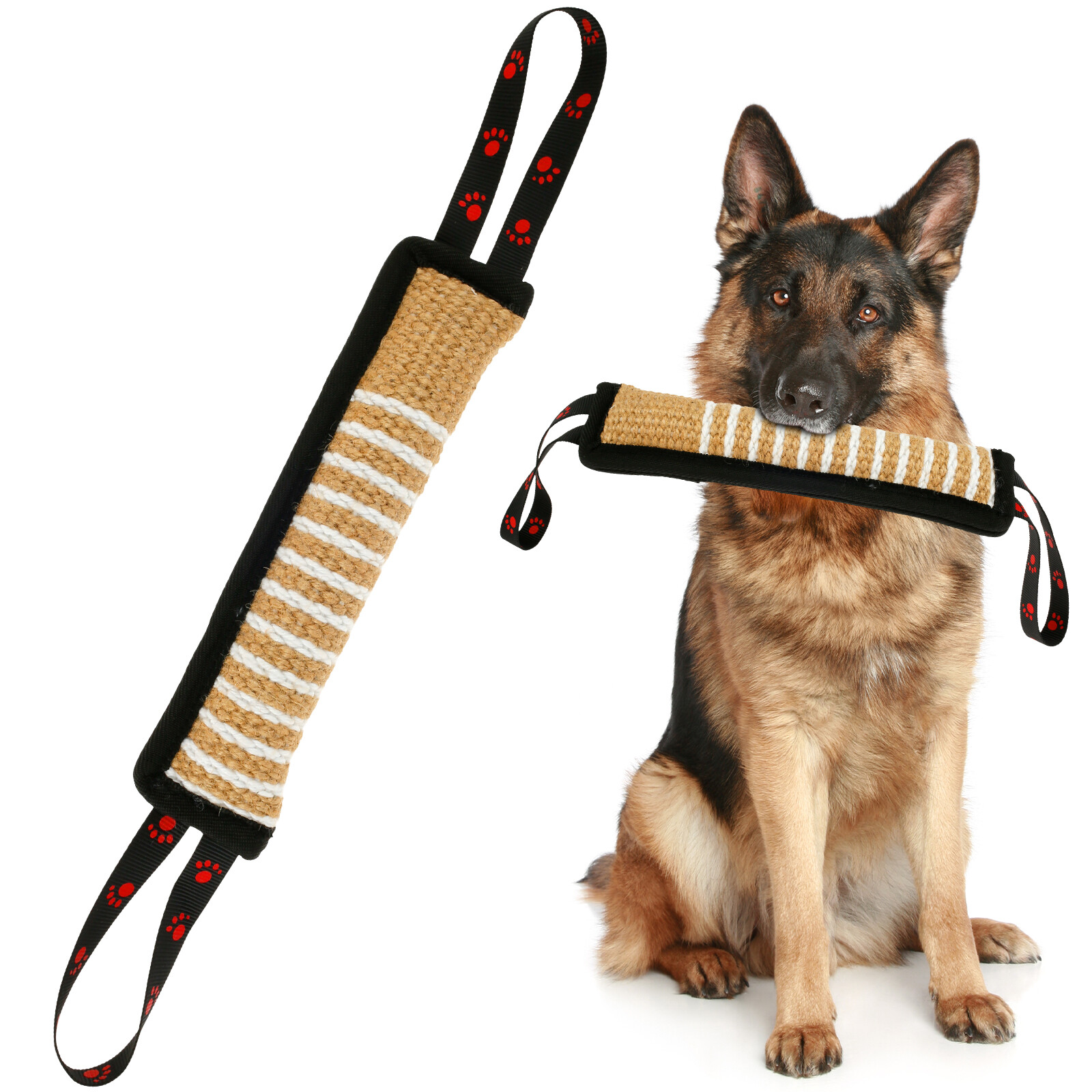 Dog Tug Toy Linen Dog Training Bite Pillow with 2 Handles Interactive ...