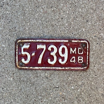 1948 Missouri Motorcycle License Plate 5739 YOM DMV Clear Harley ...