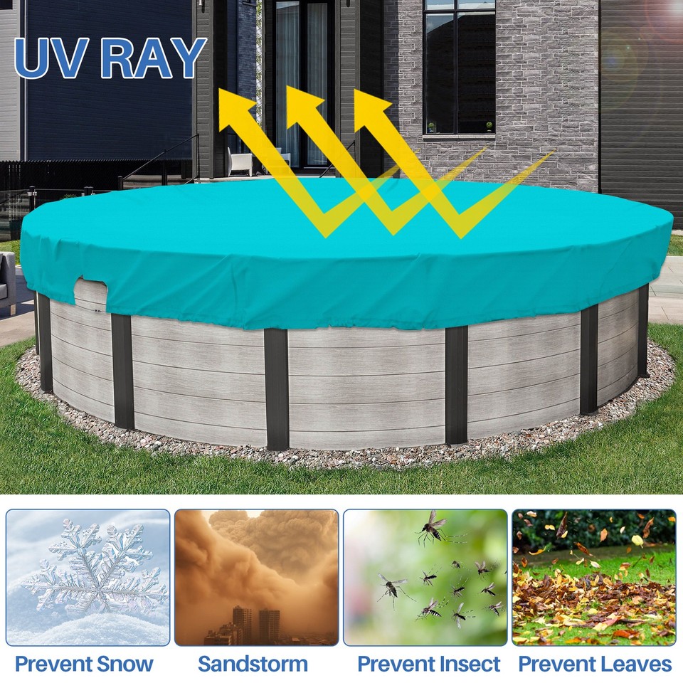 Round Above Ground Swimming Pool Cover Waterproof Winter Mesh Pool ...