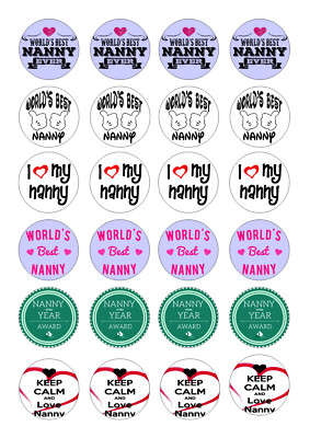 24 NANNY / NAN / NANA CUPCAKE TOPPER WAFER RICE EDIBLE FAIRY CAKE BUN ...