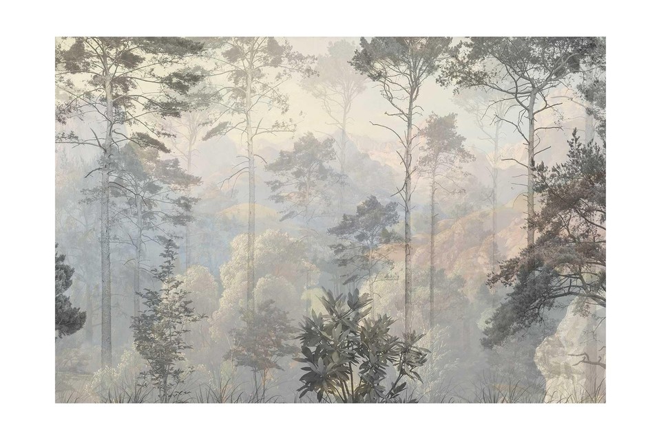 Hazy Forest Wall Mural, Abstract Nature Landscape Wallpaper, Background ...
