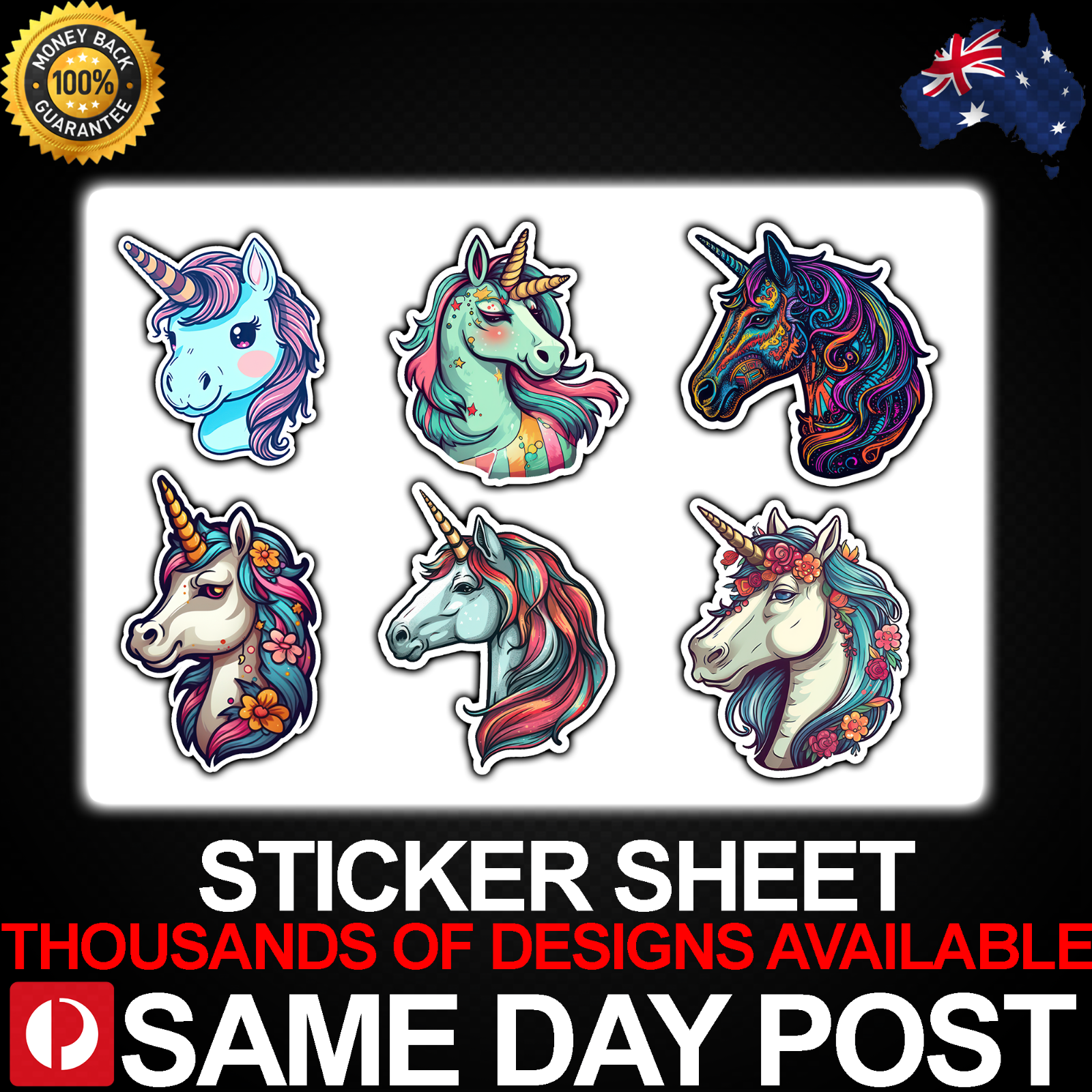 UNICORN PORTRAITS Vinyl Sticker Sheet Car Decal Cheap Cute Mythical ...