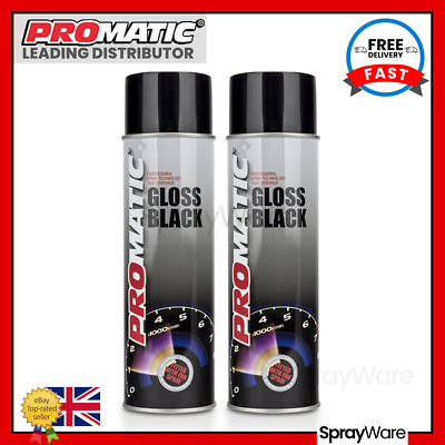 Promatic Gloss Black Spray Paint Professional Trade Topcoat Aerosol ...