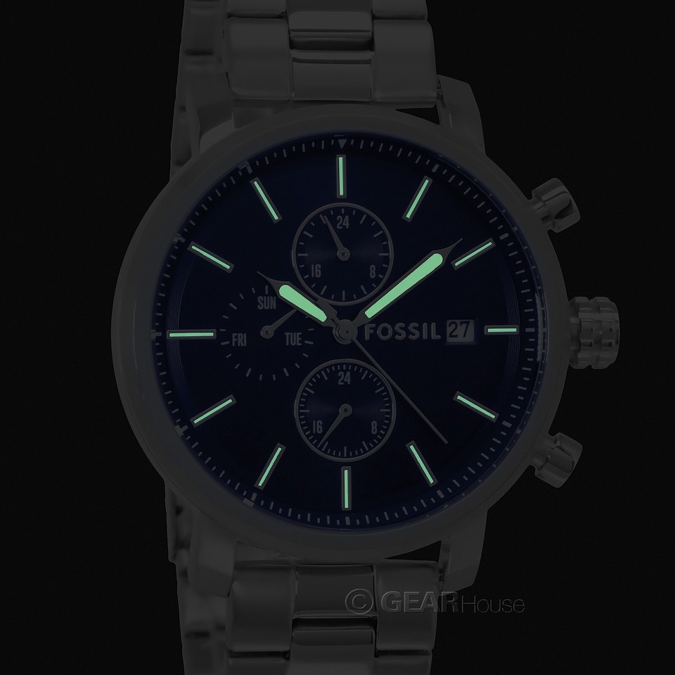 FOSSIL Rhett Mens Dual Time Multifunction Watch, Blue Dial, Stainless ...