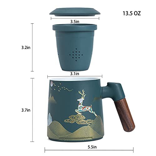 Ceramic Tea Mug with Infuser & Lid Tea Cup Moon Deer Mountain Creative ...