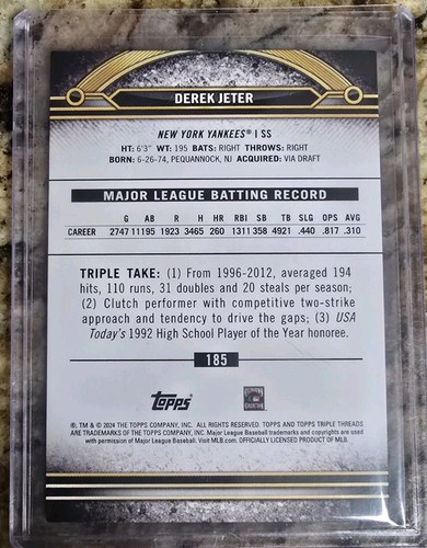 2024 Topps Triple Threads #185 Derek Jeter Amber /199 New York Yankees ...