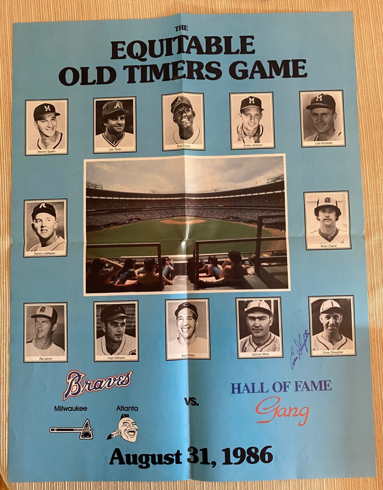 1986 ENOS SLAUGHTER SIGNED EQUITABLE OLD TIMERS GAME PROGRAM POSTER ...