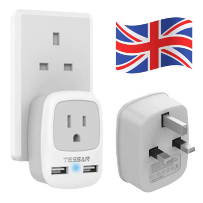 Power Plug Adapter with 2 USB 1 Outlet for US Travel to UK London ...