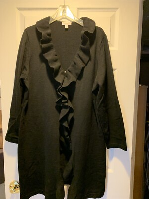 Charter Club Woman Black Duster Length Cardigan With Ruffle Front. Size ...