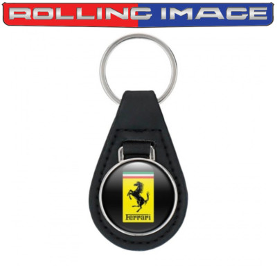 NEW Leather Ferrari Black Shield Retro Logo Key Chain Key Ring | eBay