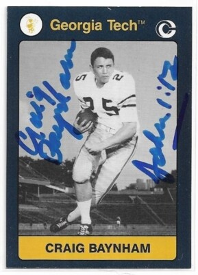 CRAIG BAYNHAM Autographed Signed 1991 card #73 Georgia Tech Football ...