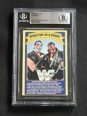 AX & SMASH DEMOLITION 1989 GOLD BOND WWF SIGNED AUTOGRAPHED CARD BAS ...