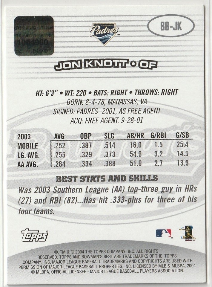2004 Bowman's Best Jon Knott Auto #BB-JK | eBay