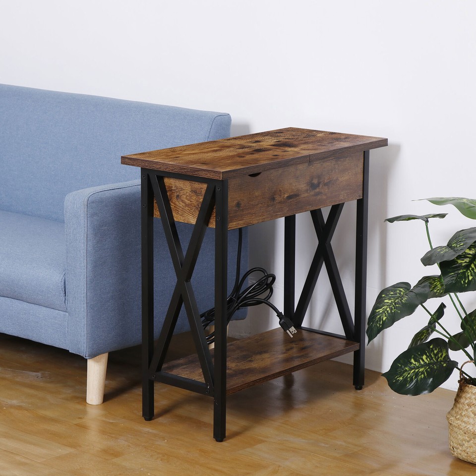 24" Sturdy End Table Flip-Open Top w/ Charger Drawer Console Hallway ...